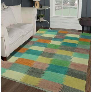 Hand-Woven Winchester Kilim Inez Turquoise/Purple Rug - 4'10" x 6'5 ...