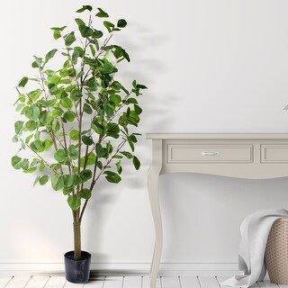 Potted Natural Touch Silver Dollar Eucalyptus Tree 4' - Green - Bed ...