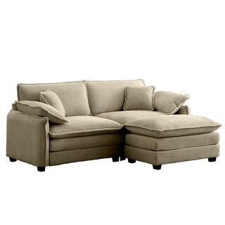 Tan L-Shaped Modular Sectional Sofa with Ottoman, Corduroy Flexible ...