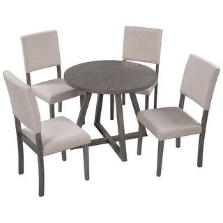 Dining Set with X-Cross Base Table & 4 Linen Fabric Upholstered Chairs ...