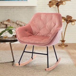 Living Room Pink Velvet Rocking Chair with Ergonomic High Backres ...