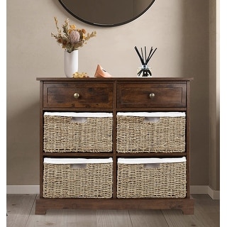 Storage Cabinet, Wicker Wooden Dresser with 2 Drawer and 4 Basket ...