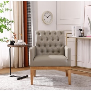 PU Leather Single Person Sofa - Solid Wood Chair Legs, Square Armrests ...