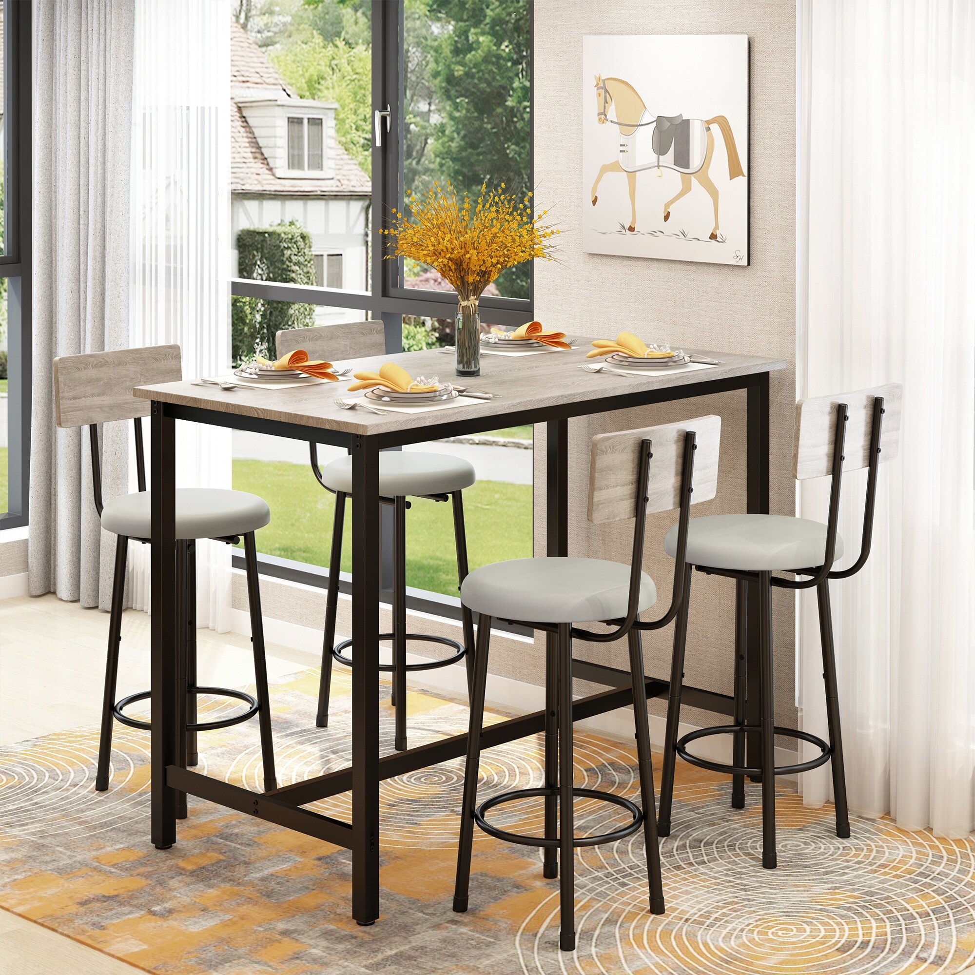 4 Piece Dining Table Set Narrow Bar Table with Stools Counter Height Table and Chairs PU Leather Seat Bed Bath Beyond 42499404