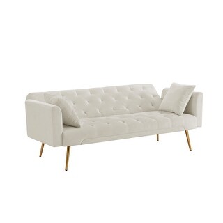 Convertible Sleeper Loveseat Daybed, Buttons Reclining Sofa, Beige ...