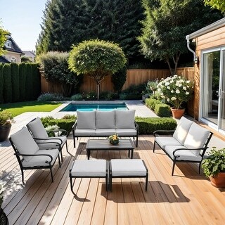 7-Pieces Outdoor Sectional Sofa Set Accent Chairs Set with Ottomans, Patio Metal Frame ...