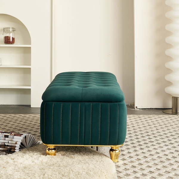 47.24 Velvet Upholstered Storage Ottoman Bench with Gold Accents and Deep Button Tufting Footstool for Bedroom or Vanity Bed Bath Beyond 42398502