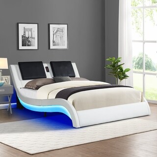 Platform Bed Frame with led lighting, Bluetooth connection to play ...