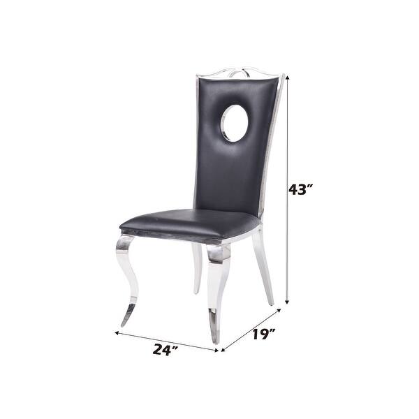 Black Synthetic Leather & Stainless Steel Side Chair (Set of 2) - Bed ...