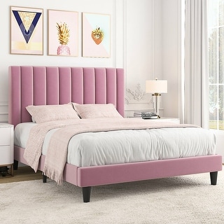 Full Bed Frame/velvet Upholstered Bed Frame, Light Pink - Bed Bath ...