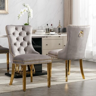 Velvet Tufted Upholstered Dining Chair with Golden Stainless Steel ...
