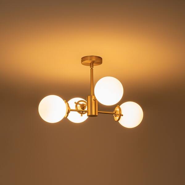 4-Light Sputnik Semi Flush Mount Ceiling Light Fixture with Milk Globe ...
