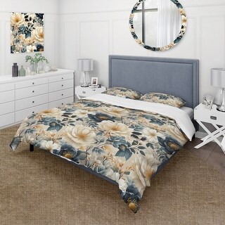 Designart "Ethereal Blooms V" Floral Bedding Set With Shams - Bed Bath ...