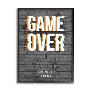Stupell Game Over Gamer Phrase Retro Controller Brick Pattern Framed ...