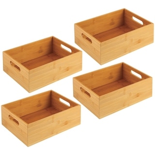 mDesign Bamboo Organizer Storage Bin with Handles for Kitchen - Bed ...