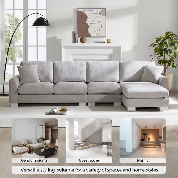 Light Gray L-shaped Sectional Sofa Set with Chaise Lounge - Bed Bath ...