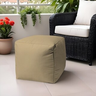 HomeRoots 17" Khaki Canvas Cube Outdoor Pouf Cover - Bed Bath & Beyond ...