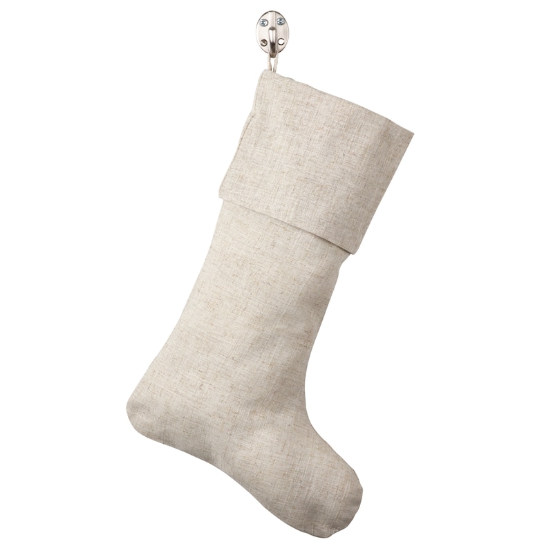 Natural Linen Blend Decorative Christmas Stocking - Overstock - 17415336