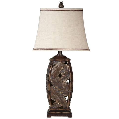 StyleCraft Bermuda Brown Table Lamp - Off-white Fabric Shade ...