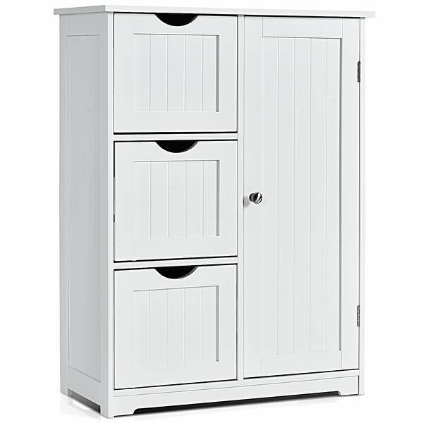 Costway Bathroom Floor Cabinet Side Storage Cabinet with 3 Drawers and ...