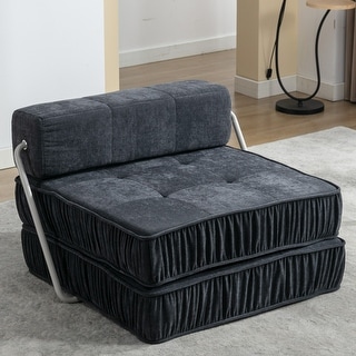 Grey Chenille Modular Convertible Floor Sofa Bed with Removable Back ...