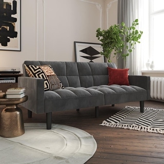 Harper Convertible Sofa Sleeper Futon With Arms, Gray Microfiber - Bed ...