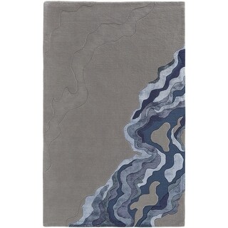 8' X 10' Gray Taupe And Blue Wool Abstract Tufted Handmade Area Rug - 3 ...