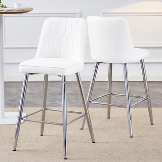 2 pcs Silver Metal Legs with Cross Reinforcement Dining Chairs, White ...