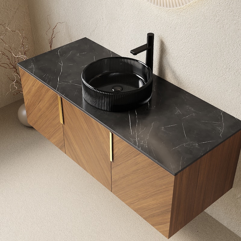 Arai 48" Wall-Mounted Bathroom Vanity with Double Doors and Sintered ...