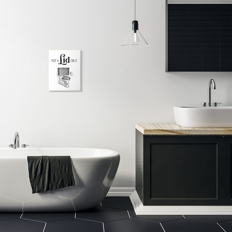 Stupell Put A Lid On It Toilet Bathroom Word Design Wood Wall Art ...