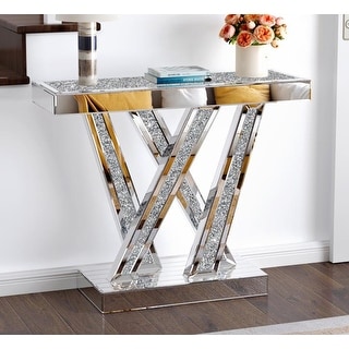 Mirrored Console Table Embedded Sparkling Crystals Diamond - 47.2" x 13 ...