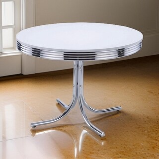 Glossy White Wood Top Dining Table with Ribbed Chrome Apron - Bed Bath ...