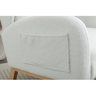 Luxurious Ivory Teddy Fabric Rocking Chair with Modern Packet Wood Legs ...