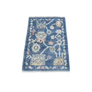 Shahbanu Rugs Denim Blue Afghan Oushak Colorful Flowers Design Natural ...