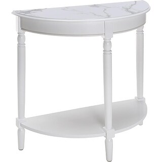 White Faux Marble Half-Round Entryway Table with 2 Shelves, French ...