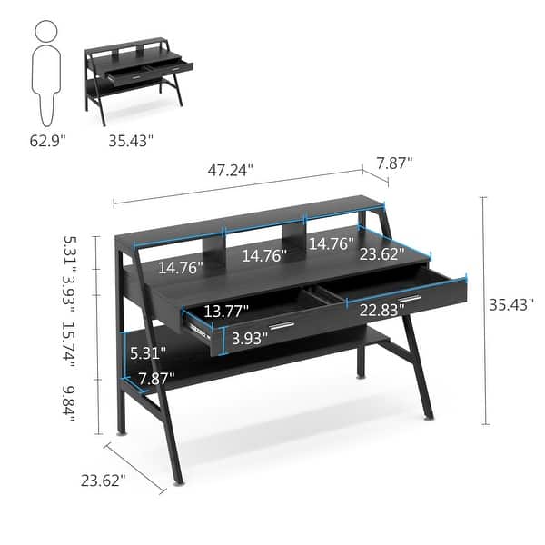 Computer Desk with 2 Drawers and Hutch Shelf Monitor Stand - Bed Bath ...