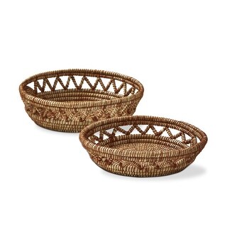 Open Weave Decorative Tray Baskets Set of 2 Brown Multi Everyday ...