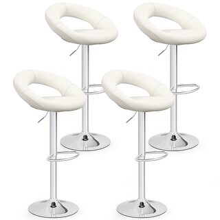 Gymax Set of 2 Bar Stools Adjustable PU Leather Barstools Swivel Pub ...