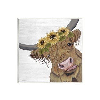 Stupell Cute Highland Cattle Sunflower Crown Wall Plaque Art by Ashley ...