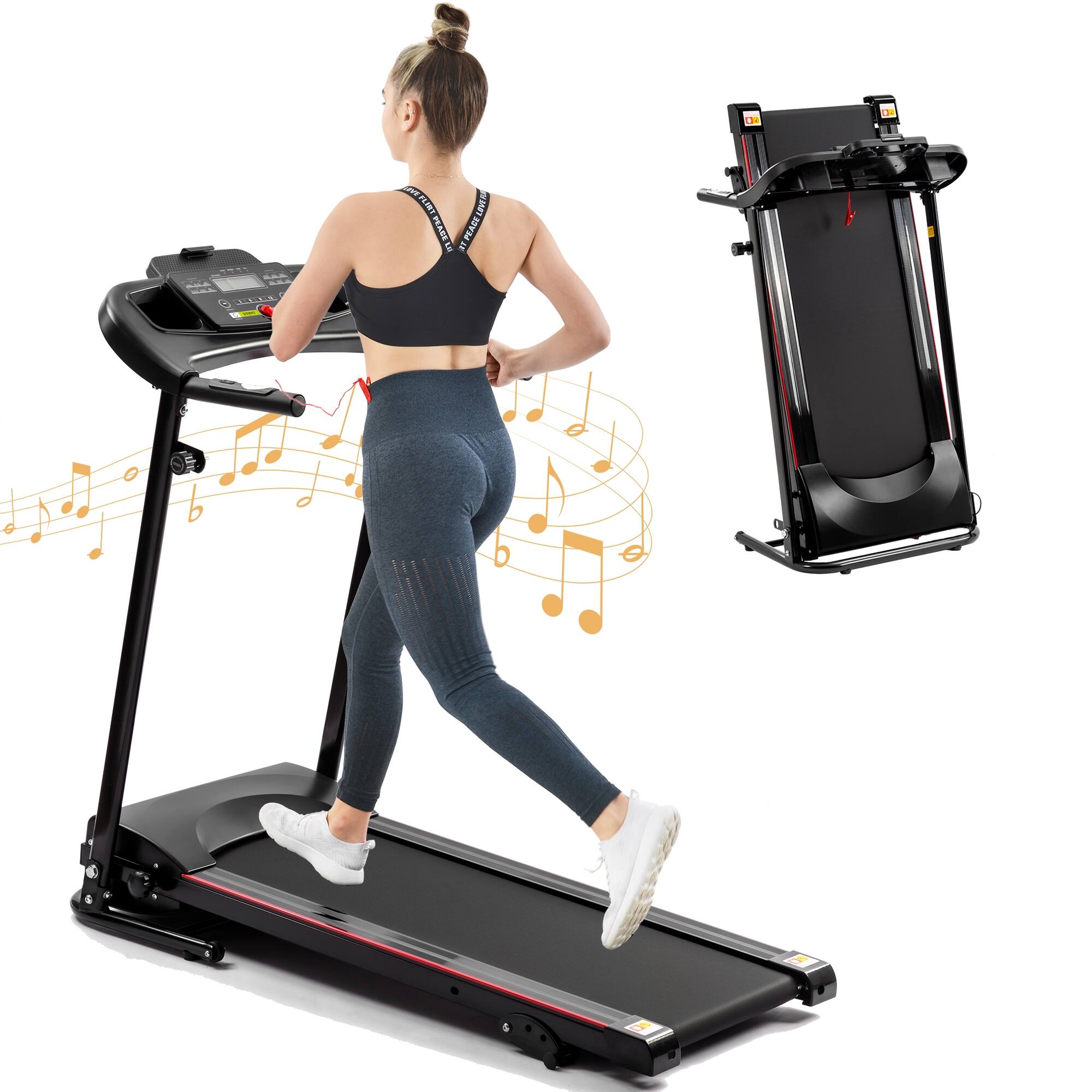 Black Treadmills for Home Foldable Treadmill with Remote Control - Bed ...
