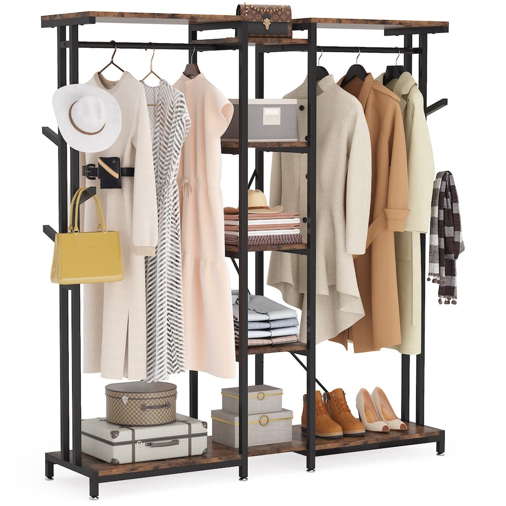 Large Free-standing Clothes Rack with Hanging Rod and Storage Shelves ...