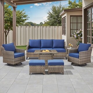 Pocassy 7 Piece Sofa Siwvel Chair Ottoman W Fire Table Bed Bath