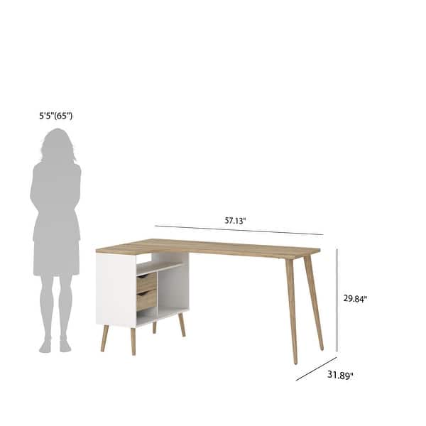 Carson Carrington Kristiansund White and Oak 2-drawer L-shaped Desk ...
