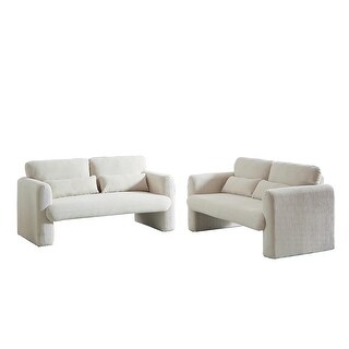2 Pcs Corduroy Loveseat Set with Inclined Angle Backrest Design Sofa ...