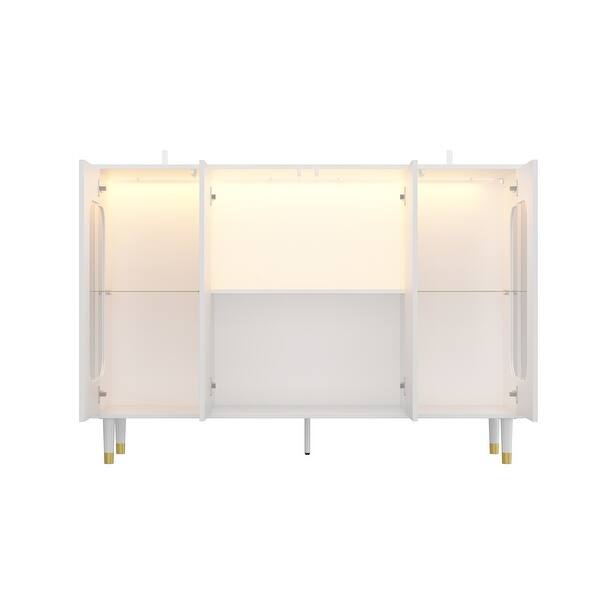 Sideboard Modern Glass Door Display Cabinet w/LED Lighting Buffet - 55. ...