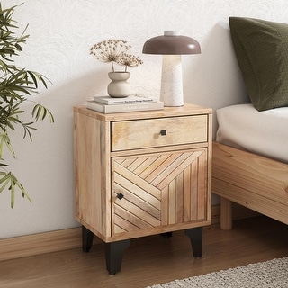 Solid Mango Wood Nightstand - Handcrafted with Drawer - Bed Bath ...