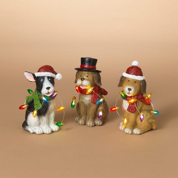 6.3 Inch High Battery Operated Lighted Resin Holiday Dogs Set of 3 ...