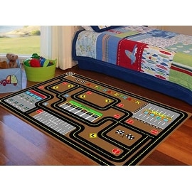 Auto Race track 4X6 5x7 7x10 8x10 Feet Brown Kids Area Rug Cars Car ...