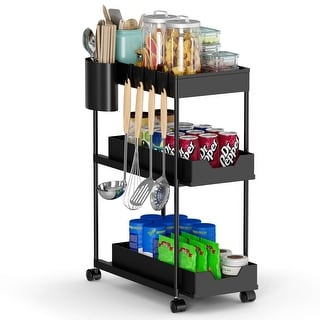 3-Tier Pull-Out Slim Rolling Storage Utility Cart with Wheels - Bed ...