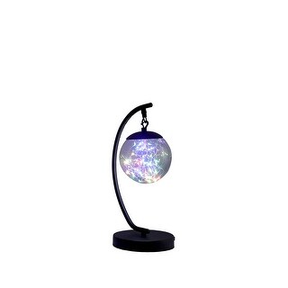 HomeRoots 14" Matte Black Metal Arched Hanging Orb USB Table Lamp - 7.5 ...